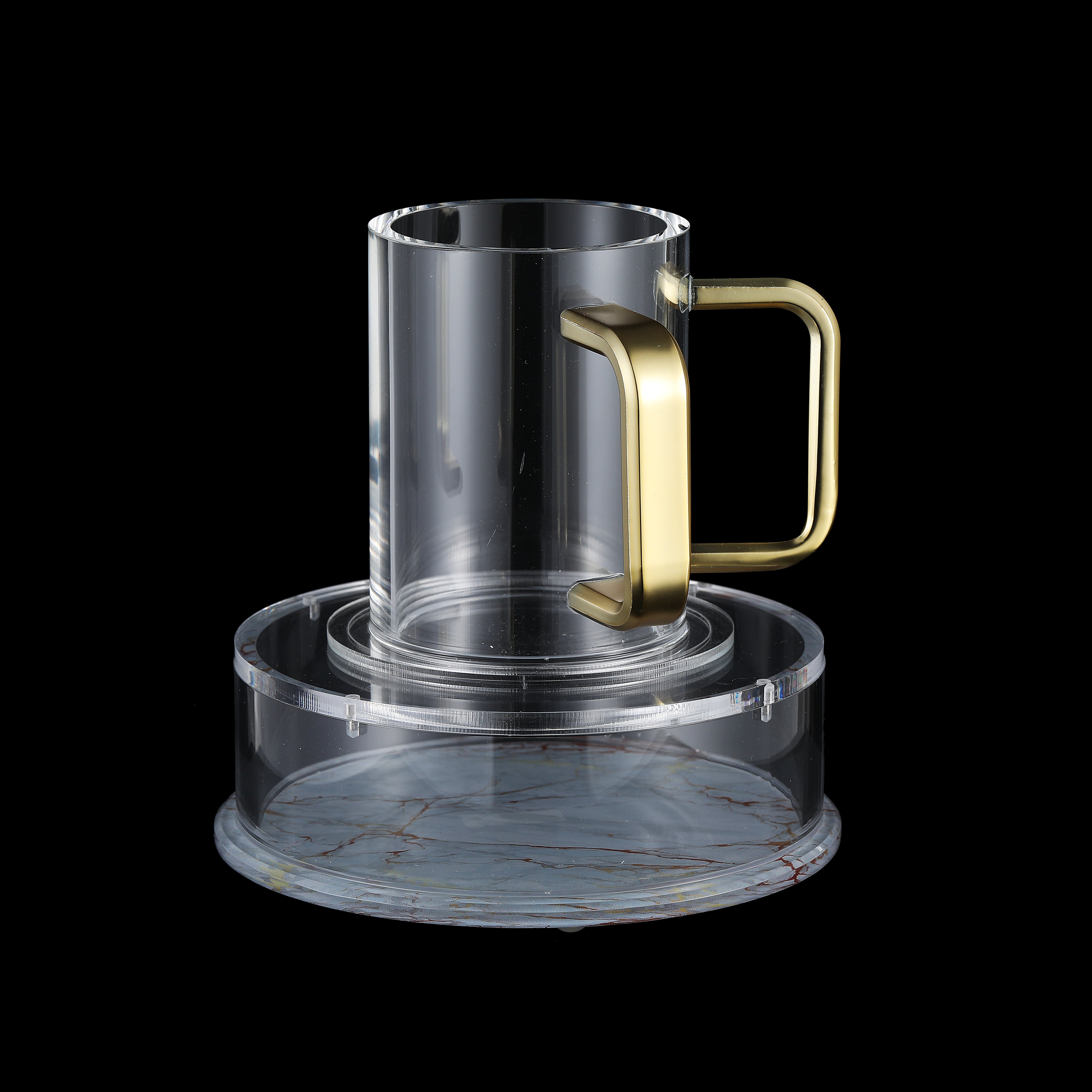 Acrylic Mayim Achronim with Grey/Silver and Gold Design - Gold Handles